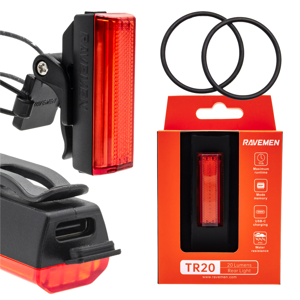 Lampka tylna Ravemen TR20 Black, 20 lumenów, USB-C | sklep rowerowy Rowerek.pl