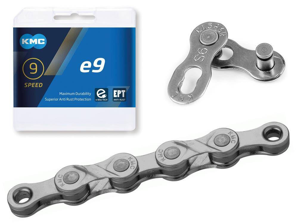 Łańcuch KMC e9 EPT antykorozyjny, 136 ogniw, 6,6mm, 9-rzędowy srebrny | sklep rowerowy Rowerek.pl